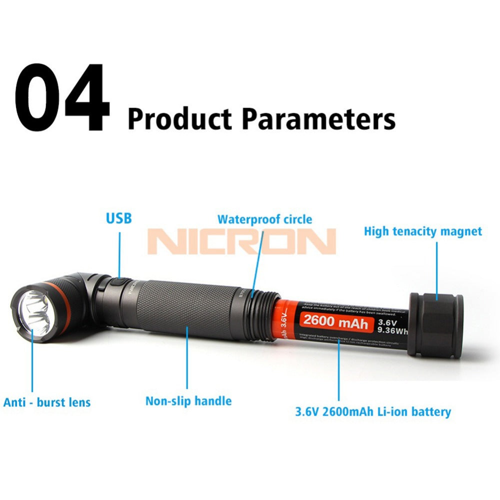 Nicron® Twist Magnetic UV Flashlight B75 Rechargeable High Bright ...